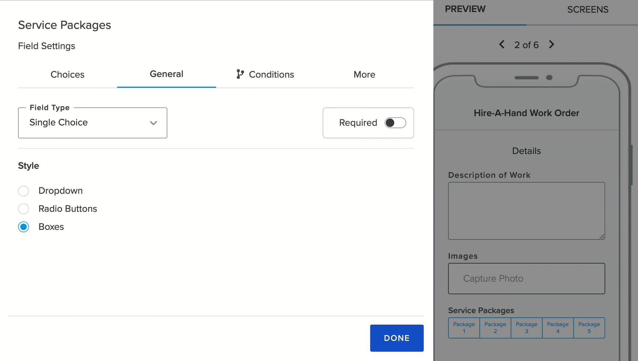 Single Choice Boxes in the Builder – GoCanvas Help Center