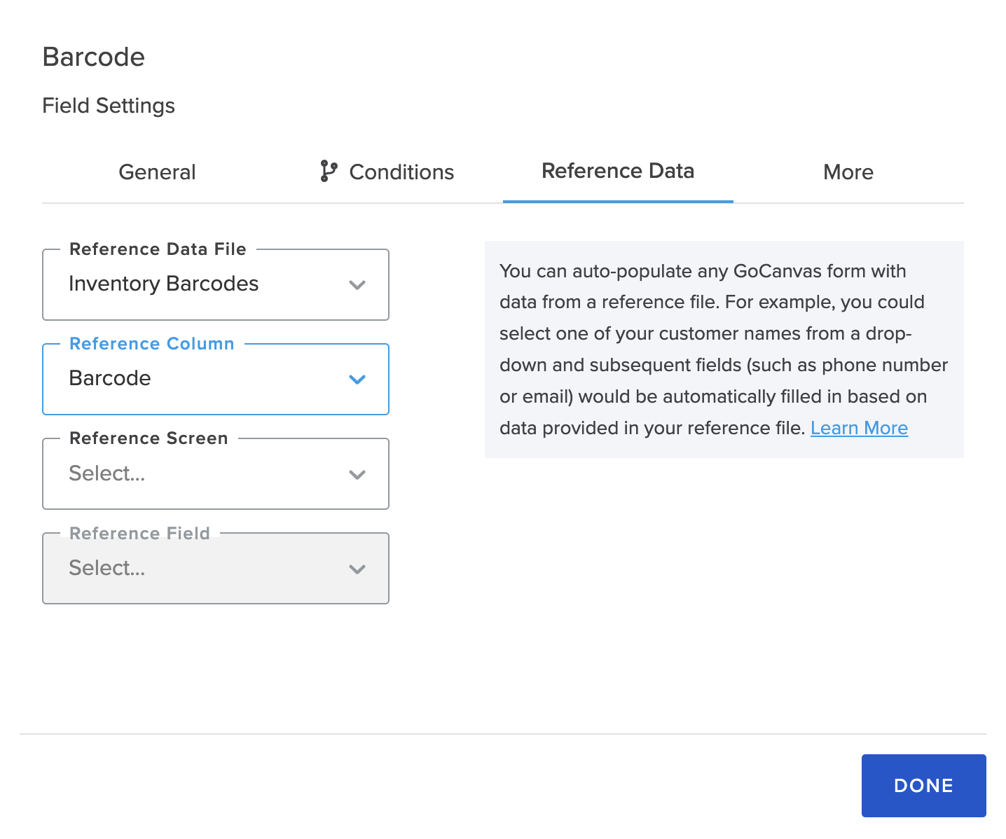 Pair Reference Data to a Barcode in the Builder – GoCanvas Help Center