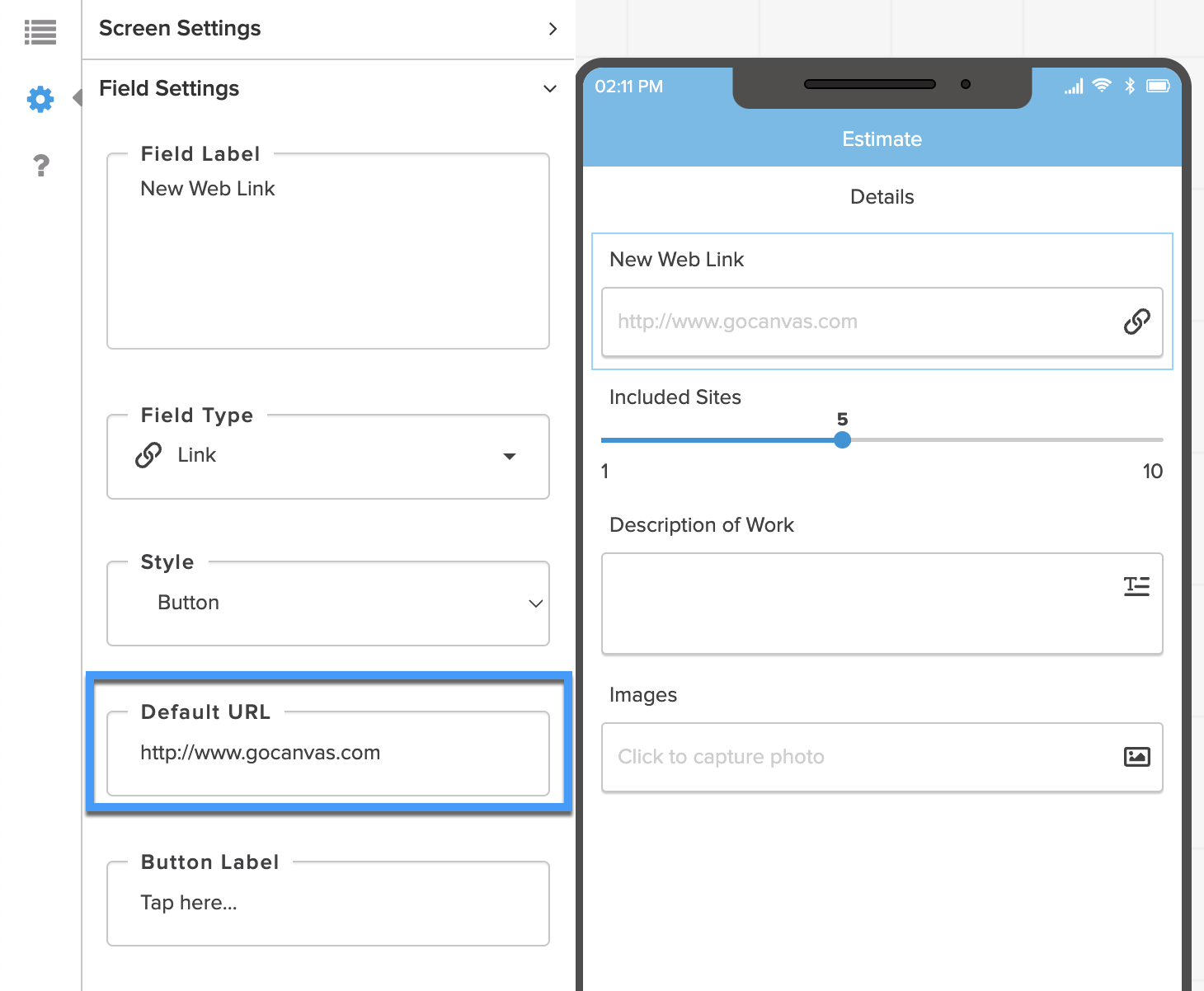 Default Url For Link Fields In The Legacy Builder Gocanvas Help Center